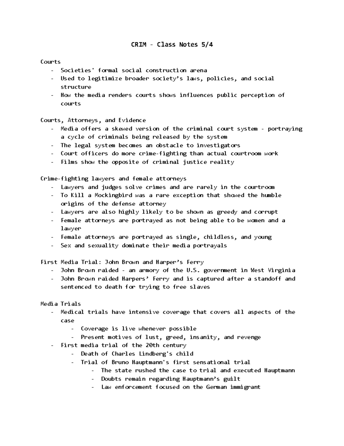 CRIM - Class Notes 5/4 - CRIM - Class Notes 5/ Courts - Societies ...