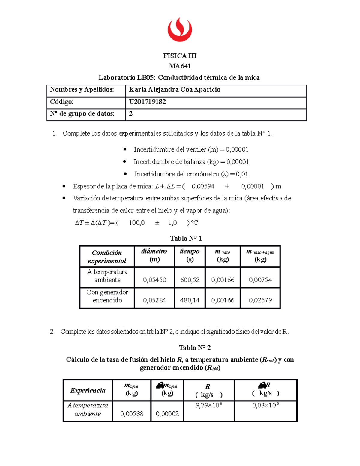 Reporte de laboratorio LB05 de Física III - FÍSICA III MA Laboratorio ...