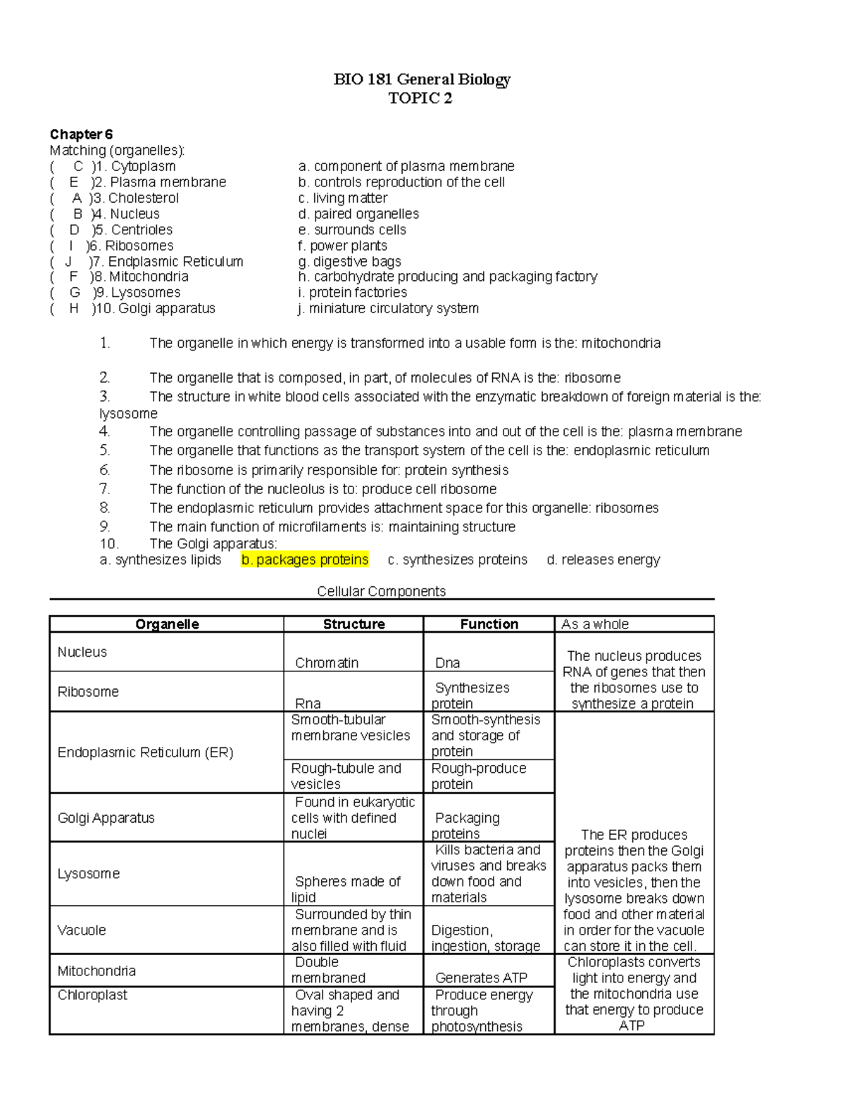 HW- CH 6 worksheet complete - BIO 181 General Biology TOPIC 2 Chapter 6 ...