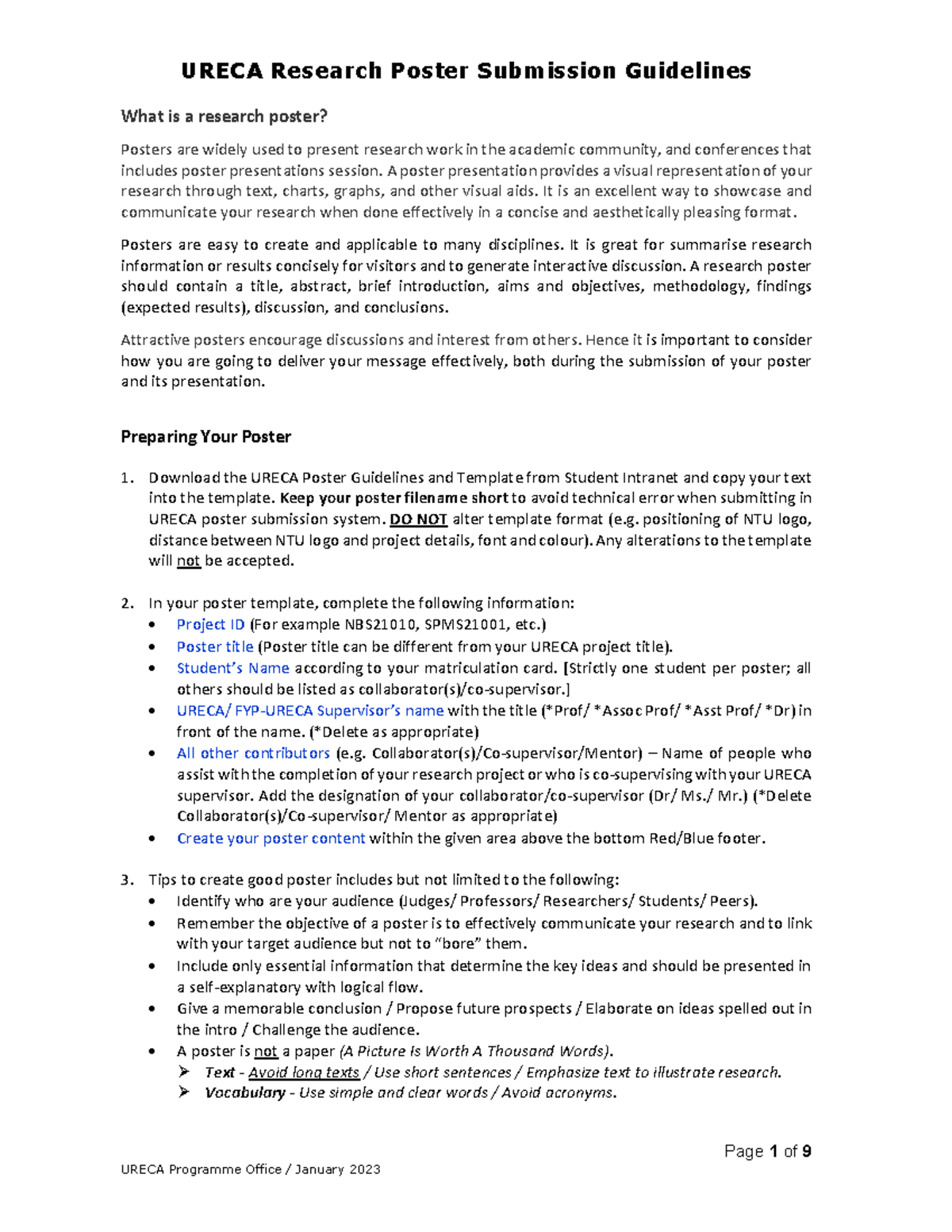 Guidelines for Ureca Poster Submission AY2022-2023 - Page 1 of 9 What ...