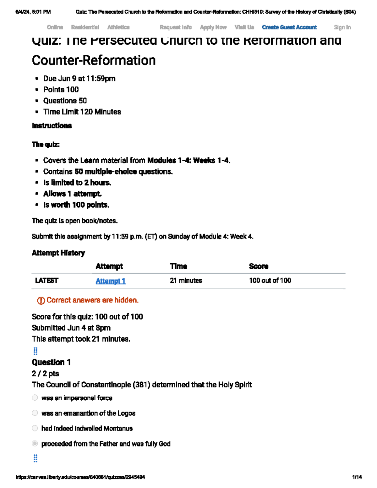 Quiz The Persecuted Church TO The Reformation And Counter Reformation ...