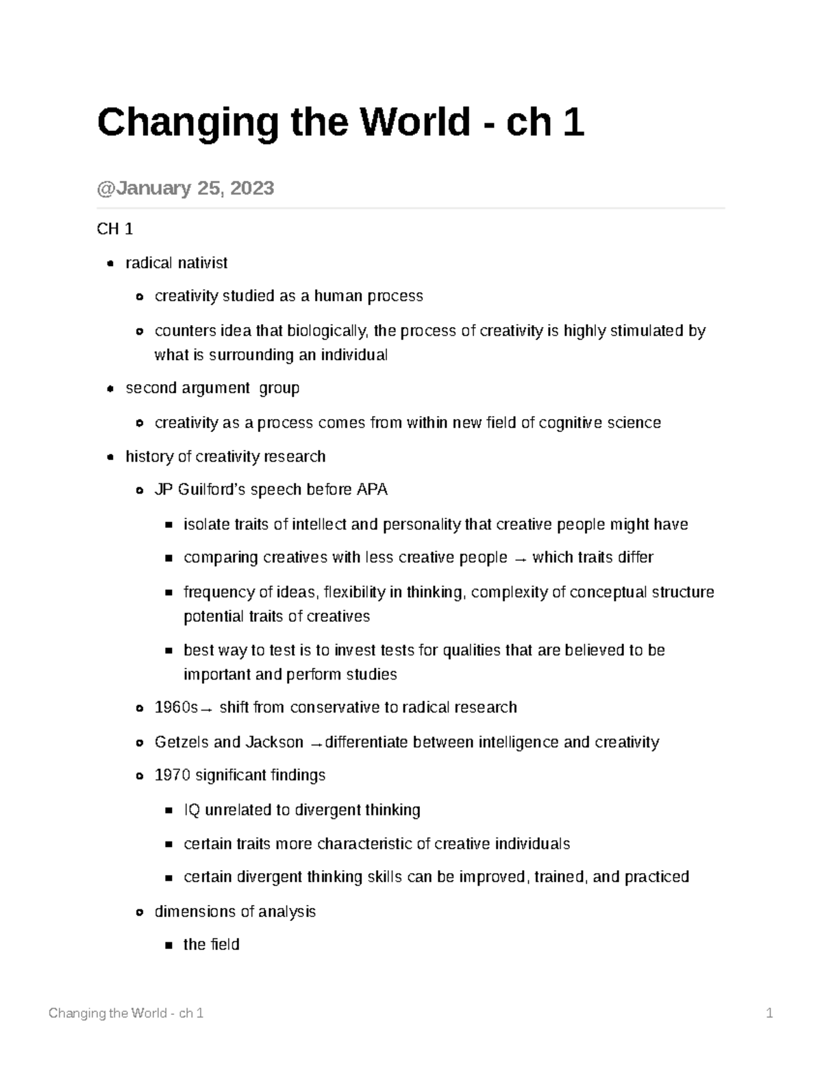 Changing the World - ch 1 - Studocu