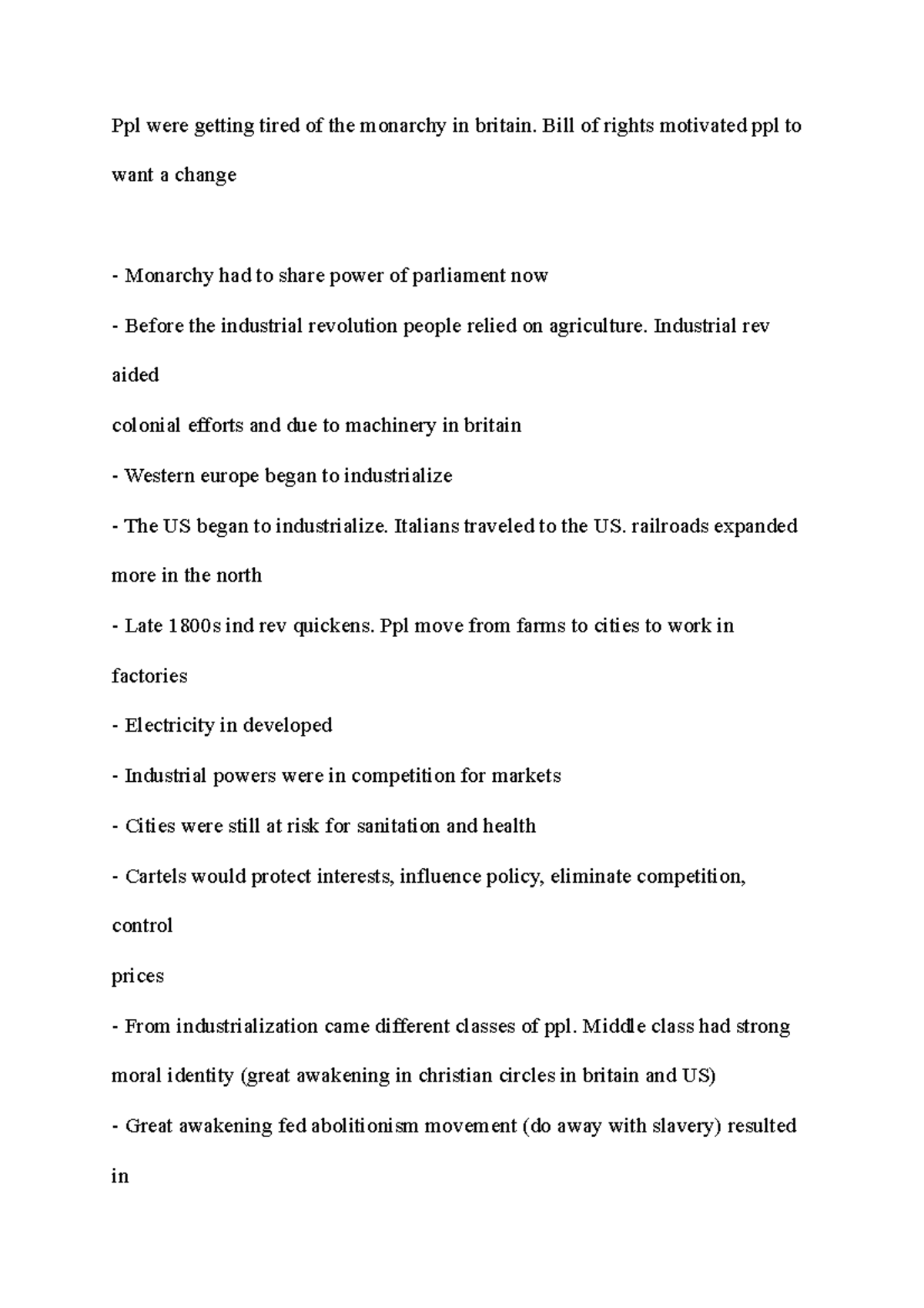 History Notes 22 - This talks about the monarchy in Britain, industrial ...