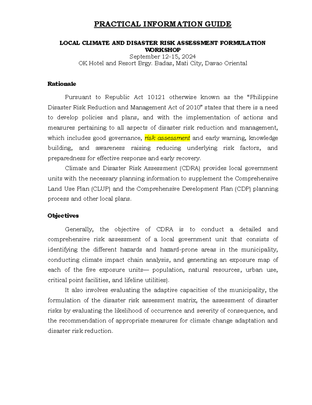 Practical Information Guide PIG Local Climate AND Disaster RISK ...