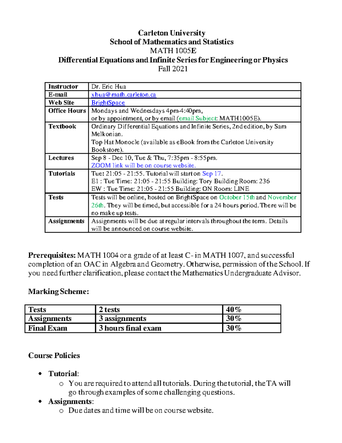 MATH1005 Outline for 2021/2022 - Carleton University School of ...