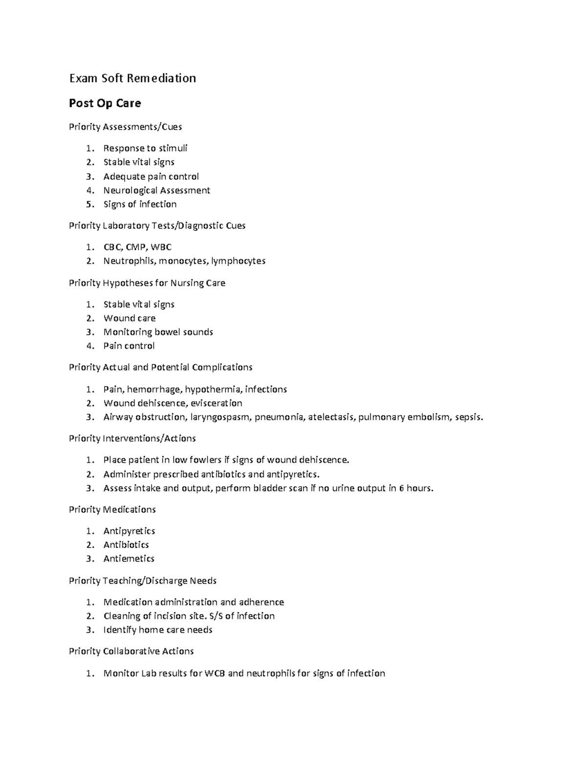 Exam soft benchmark 1 remediation - Exam Soft Remediation Post Op Care ...