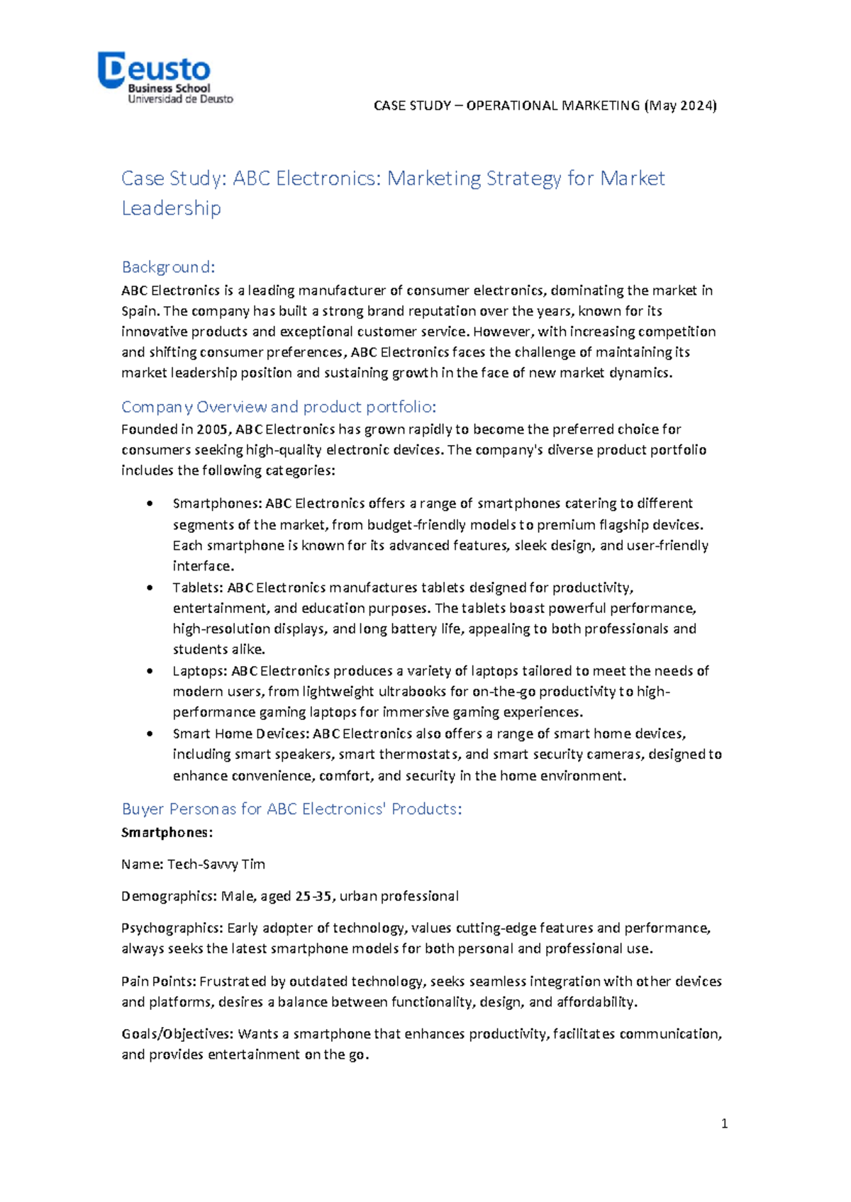 Mock Case Study ACME - mock - Case Study: ABC Electronics: Marketing ...