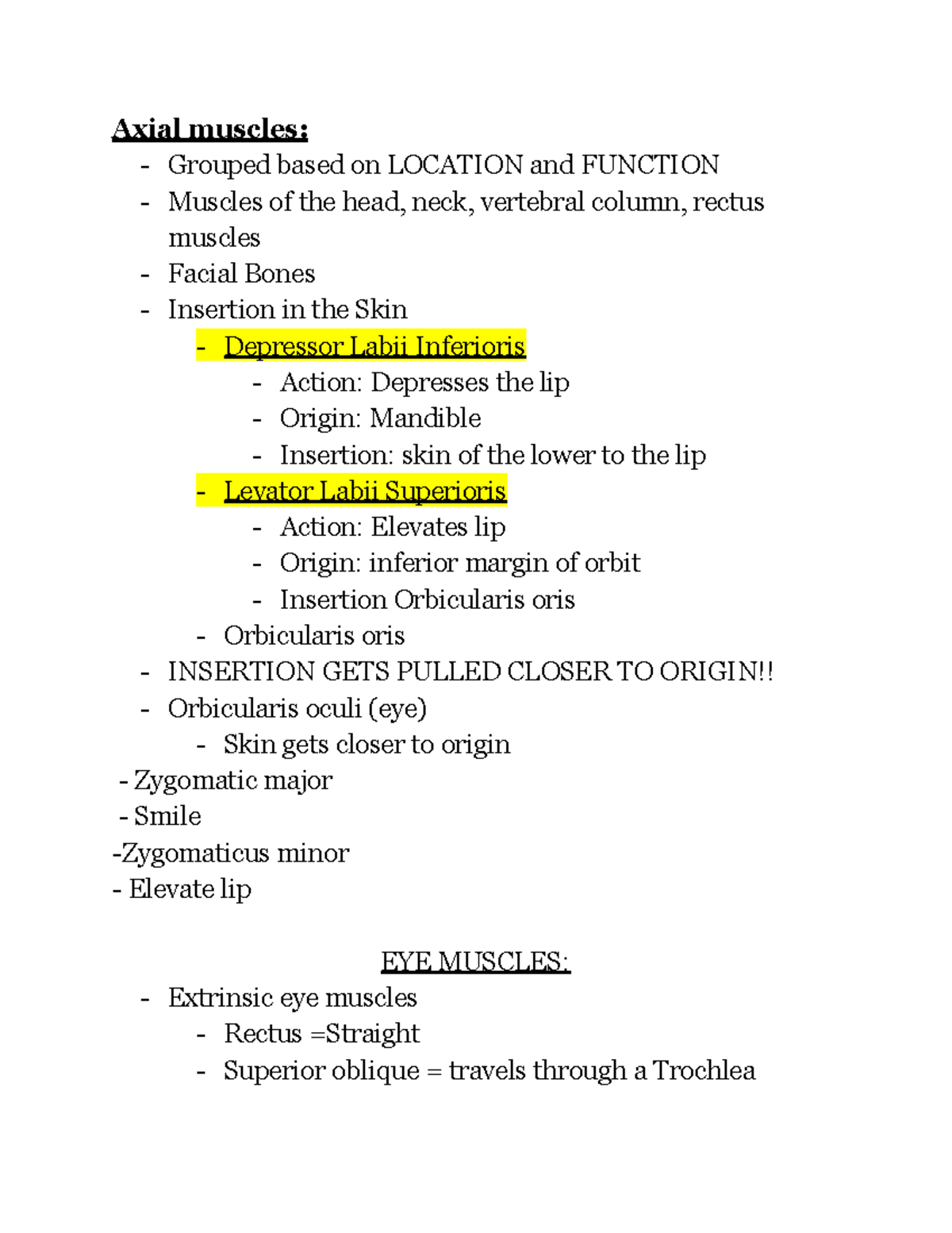 Bio 220 Axial muscles - Axial muscles: - Grouped based on LOCATION and ...