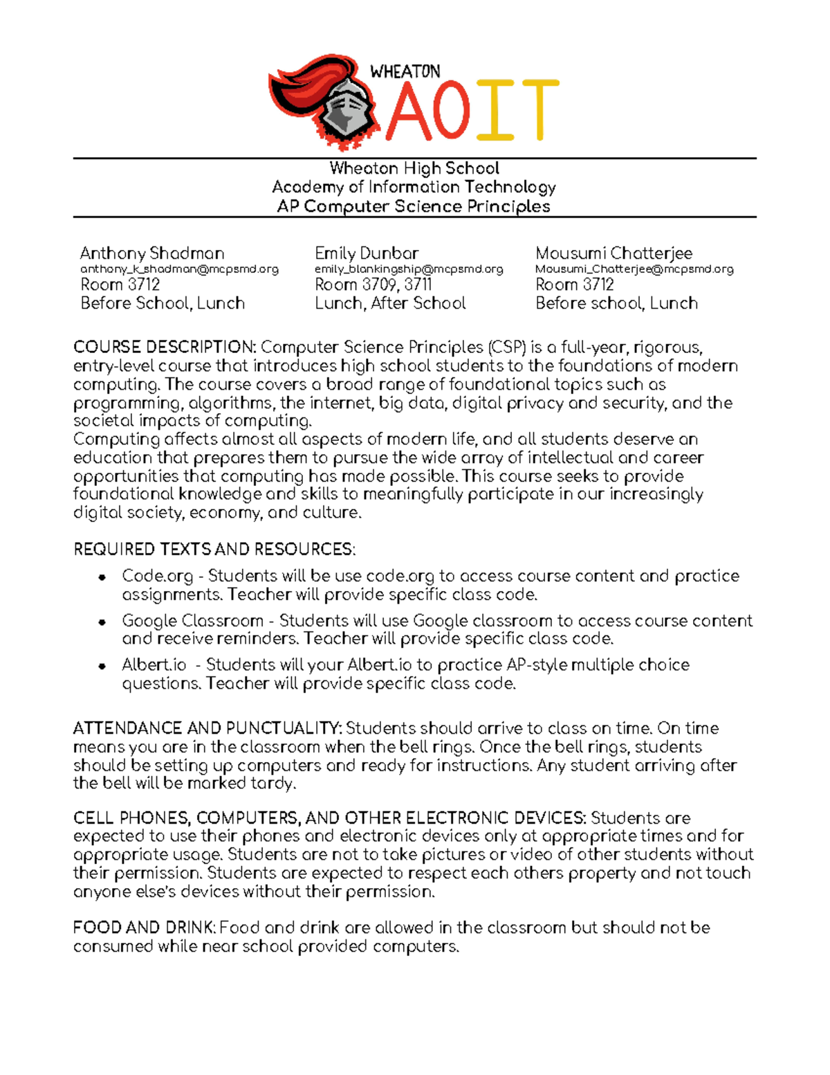 Ap computer science principles - Wheaton High School Academy of ...