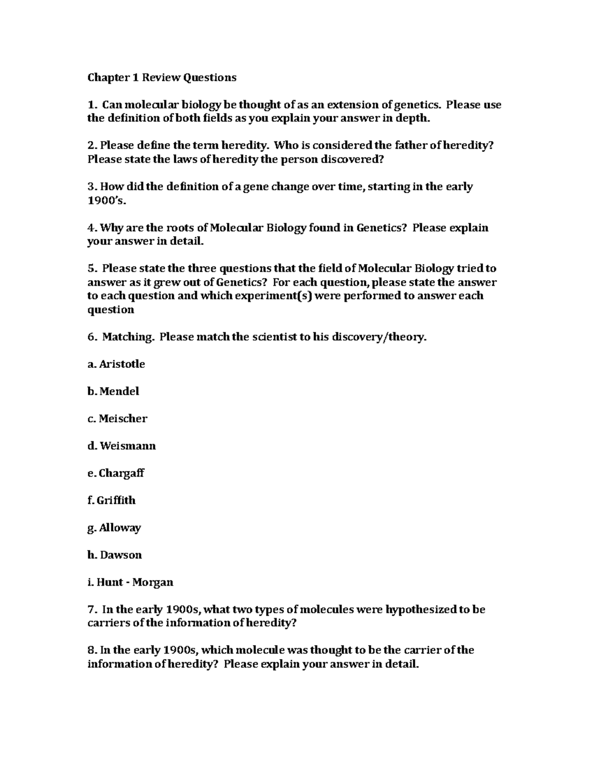 Chapter 1 Review Questions - Chapter 1 Review Questions Can molecular ...