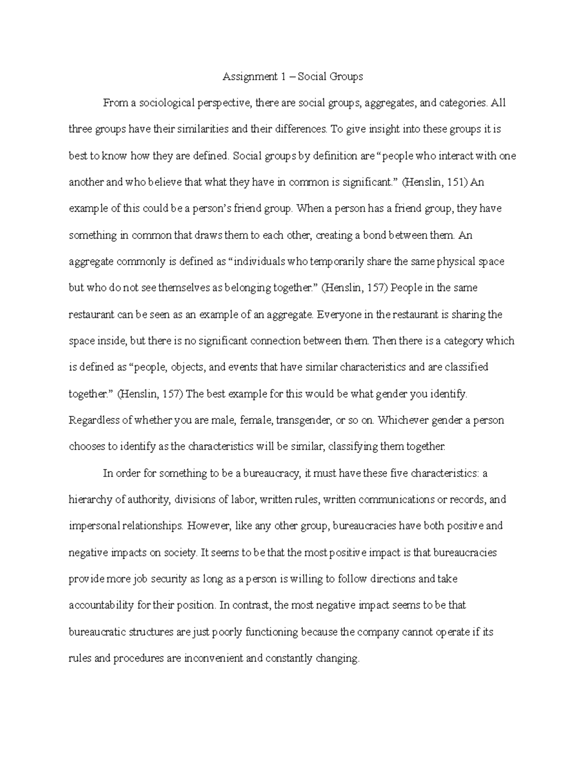 Assignment 1 - Social Groups - Assignment 1 – Social Groups From a ...