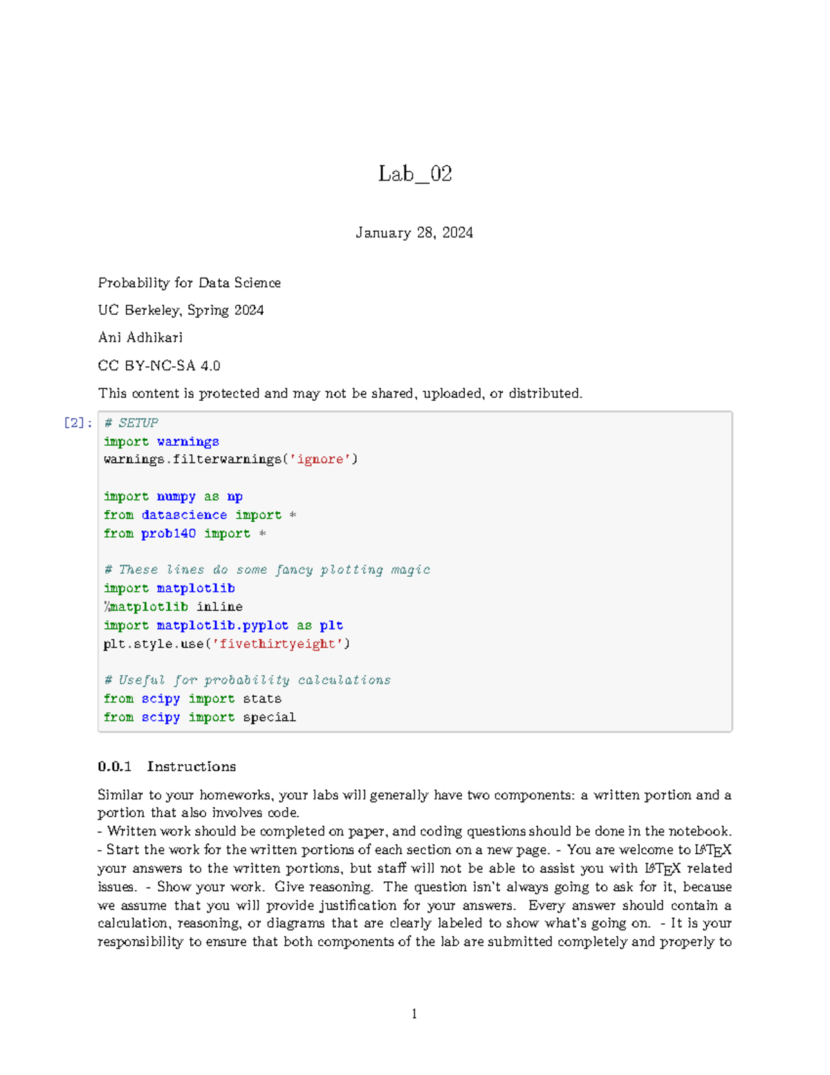 Lab 02 - Lab 2 for Data 140 - Lab_ January 28, 2024 Probability for ...