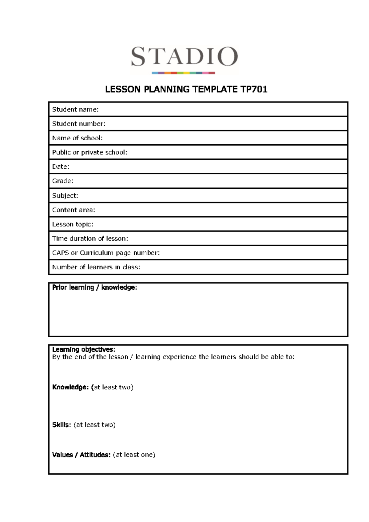 Generic Stadio Lesson Plan Template TP701 -929686689(1) - LESSON ...
