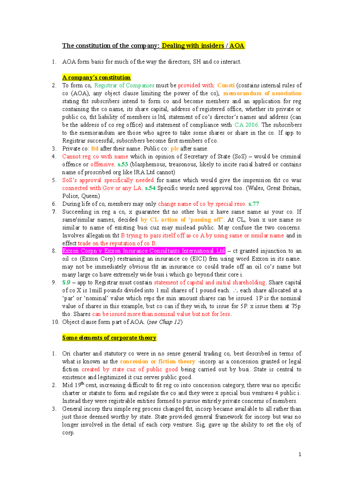3. AOA, Shareholder's Agreement - The constitution of the company: Dealing with insiders / AOA ...