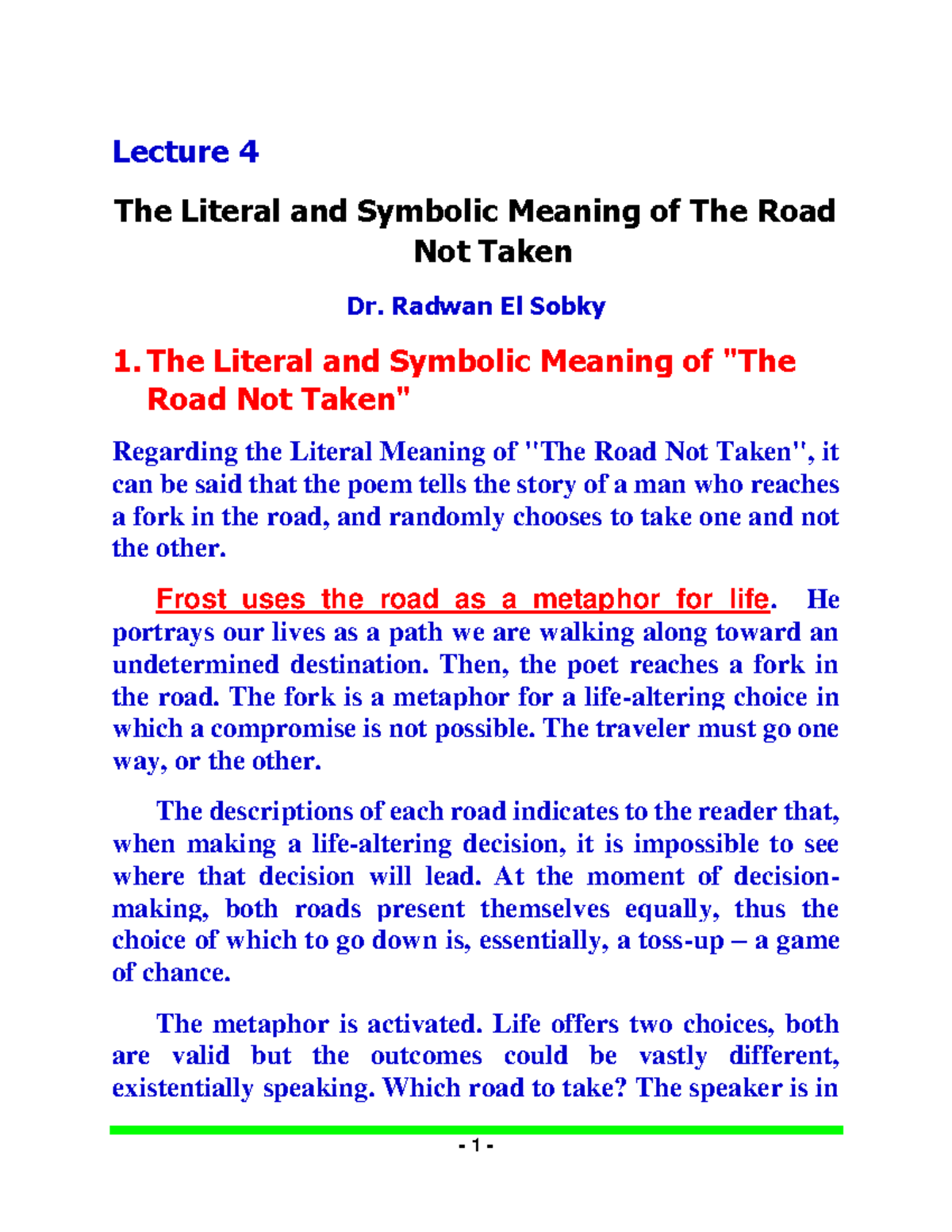 Lecture X3 Maning of Road Not Taken - Lecture 4 The Literal and ...