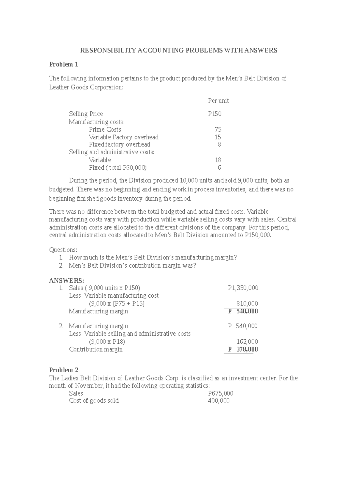 Resposibility-accounting-problems-go compress - RESPONSIBILITY ACCOUNTING PROBLEMS WITH ANSWERS ...