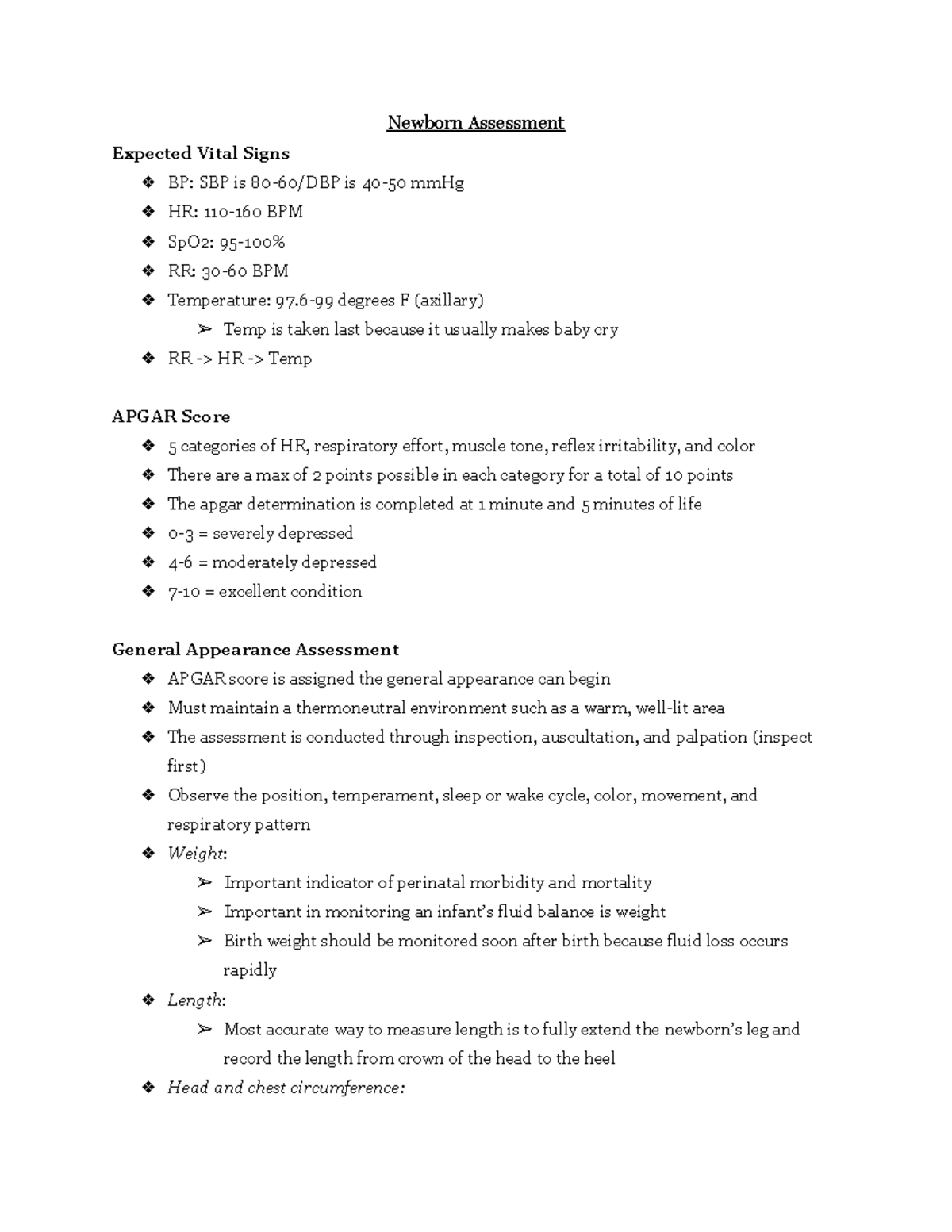 N316 SIM #1 - Newborn Assessment - Newborn Assessment Expected Vital ...