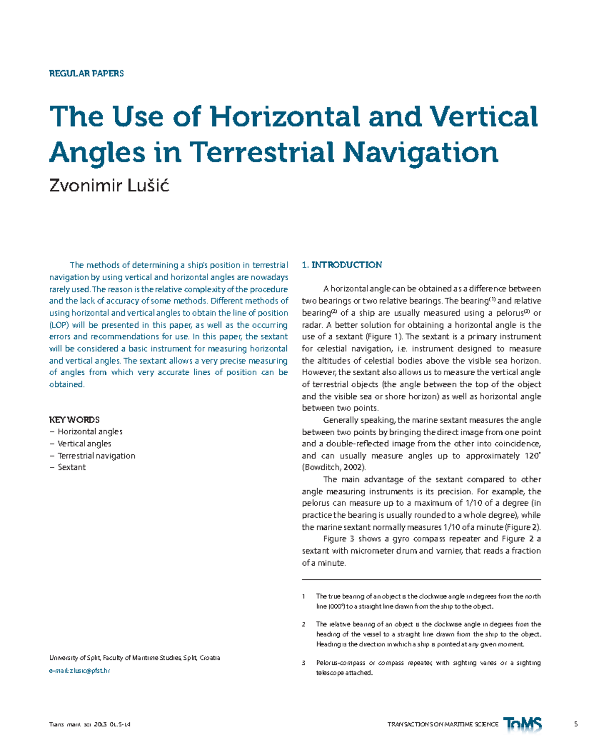 3a. Horizontal and Vertical angles - Trans. marit. sci. 2013; 01:5-14 ...