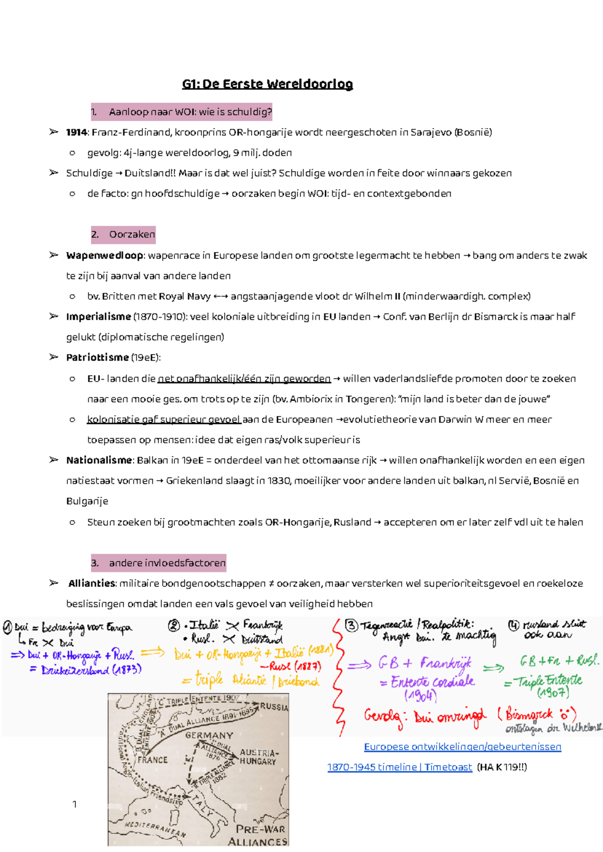 GES G1 De Eerste Wereldoorlog - G1: De Eerste Wereldoorlog Aanloop naar ...
