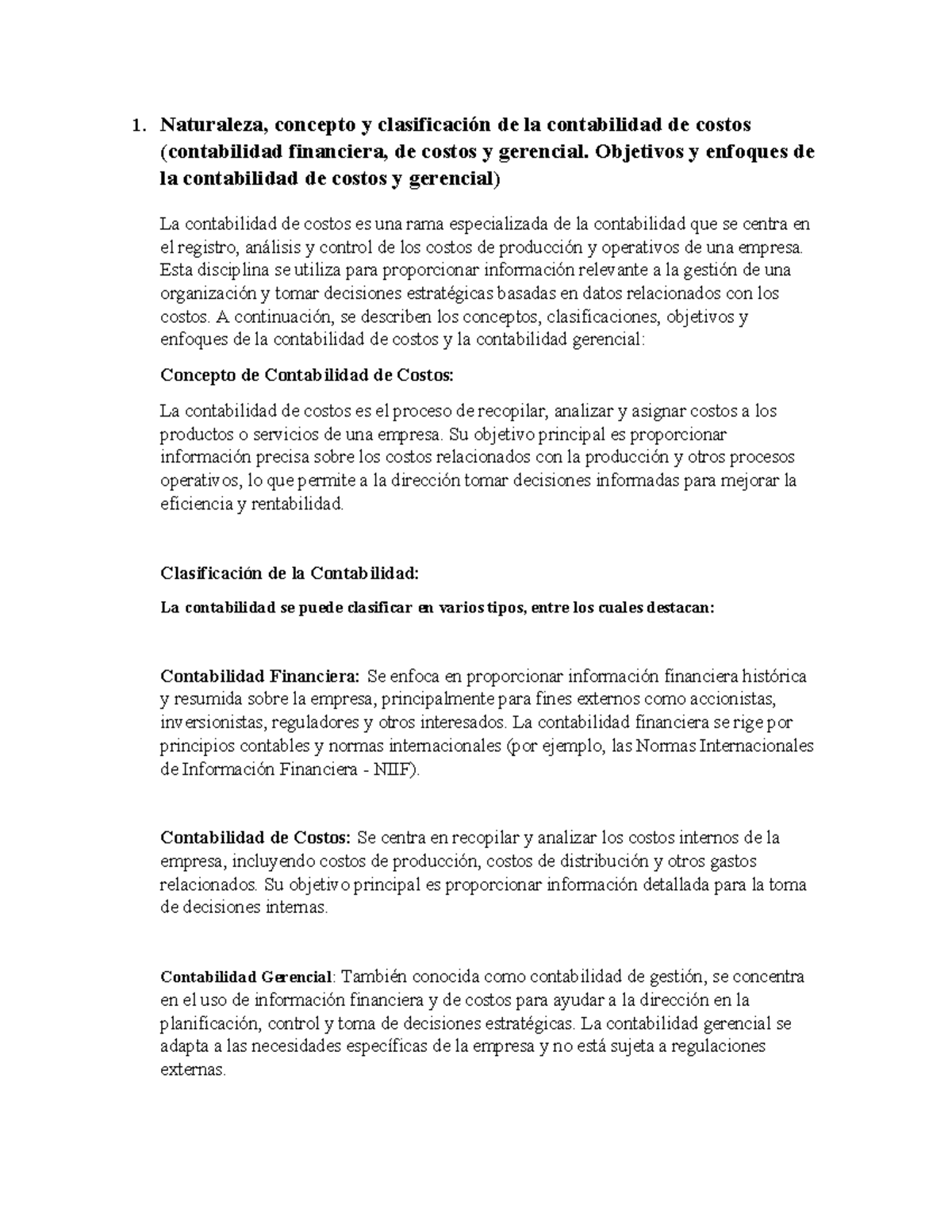 Actividad unidad 1 - 1. Naturaleza, concepto y clasificación de la contabilidad de costos - Studocu
