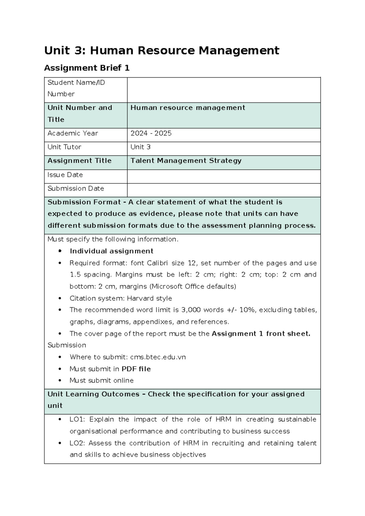 Hướng dẫn 5035 (Auto Recovered) - Unit 3 : Human Resource Management Assignment Brief 1 Student ...