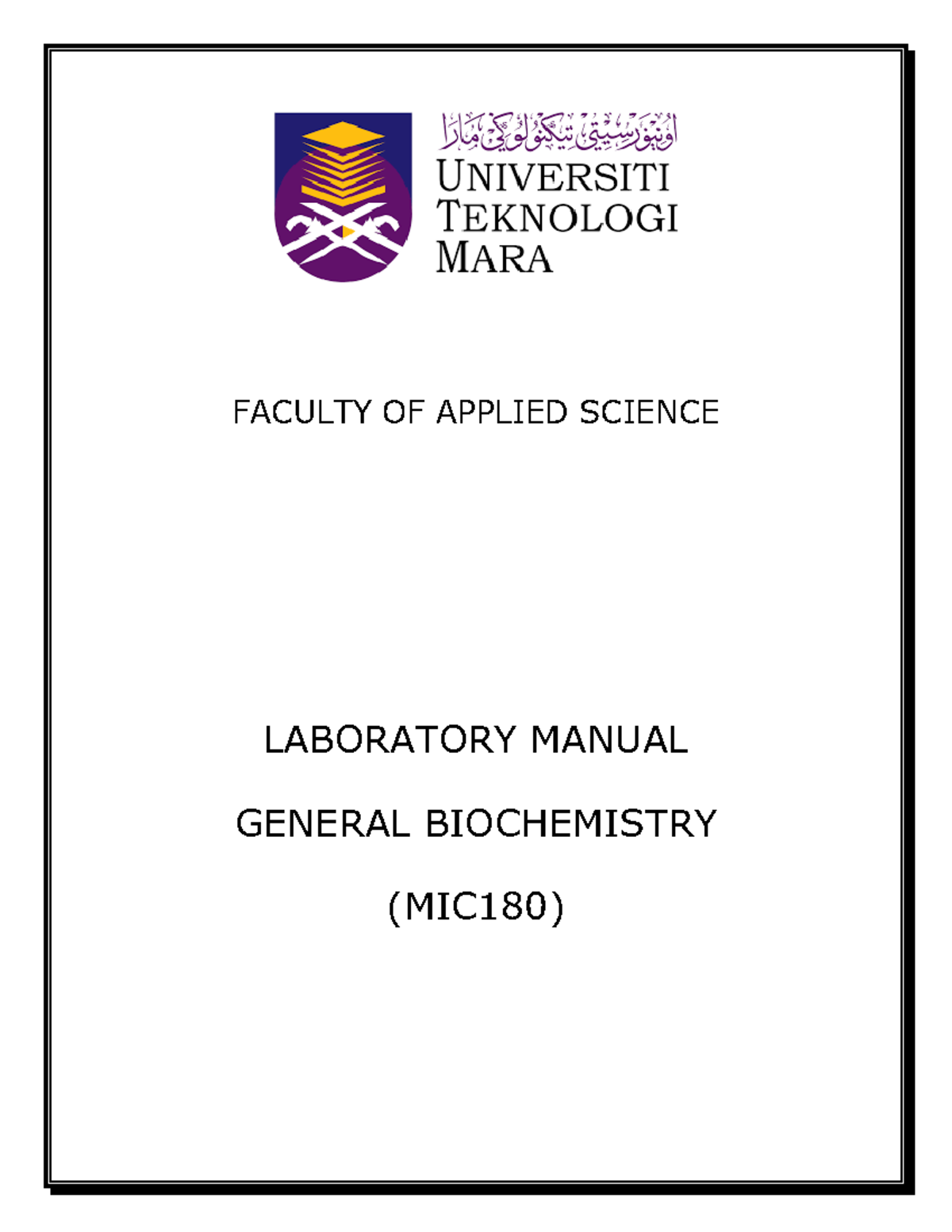 MIC180 - Laboratory Manual Edited Version 050102020 - FACULTY OF ...