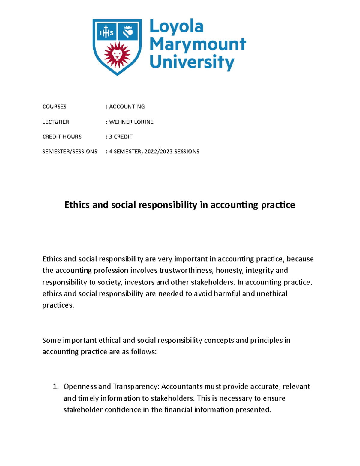 Ethics and social responsibility in accounting practice - COURSES ...