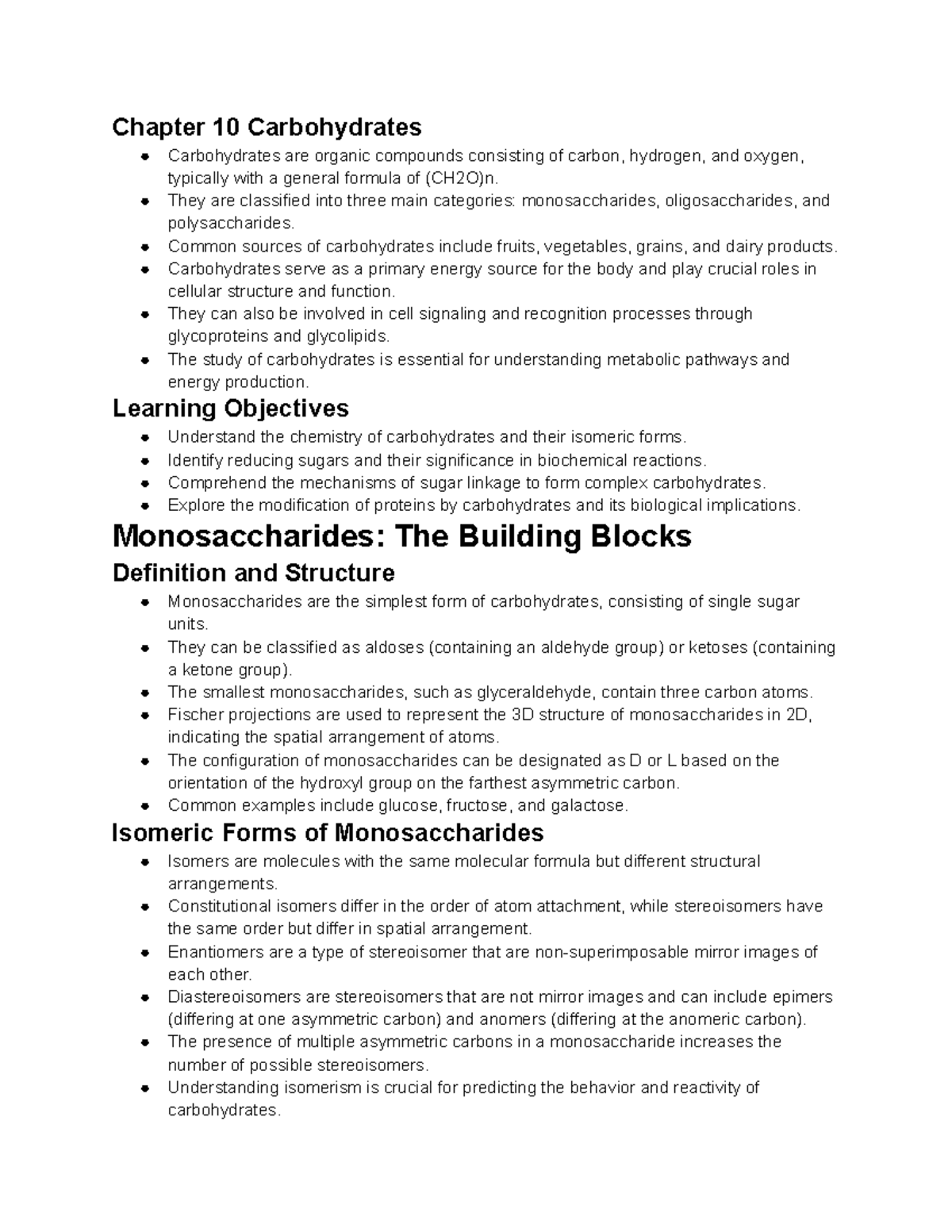 Biochem Exam 2 Notes - practice material - Chapter 10 Carbohydrates ...