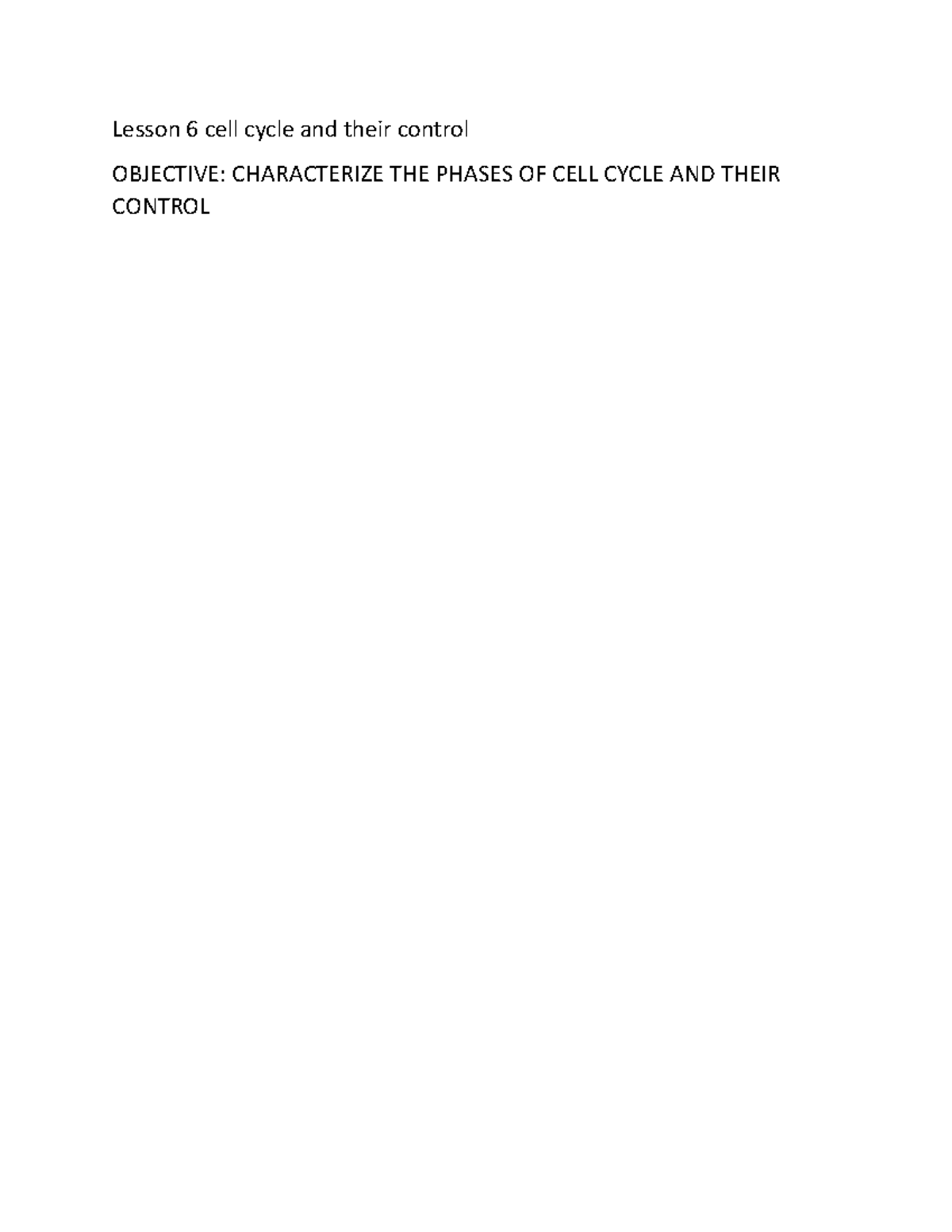 Lesson 6 cell cycle and their control - Lesson 6 cell cycle and their ...