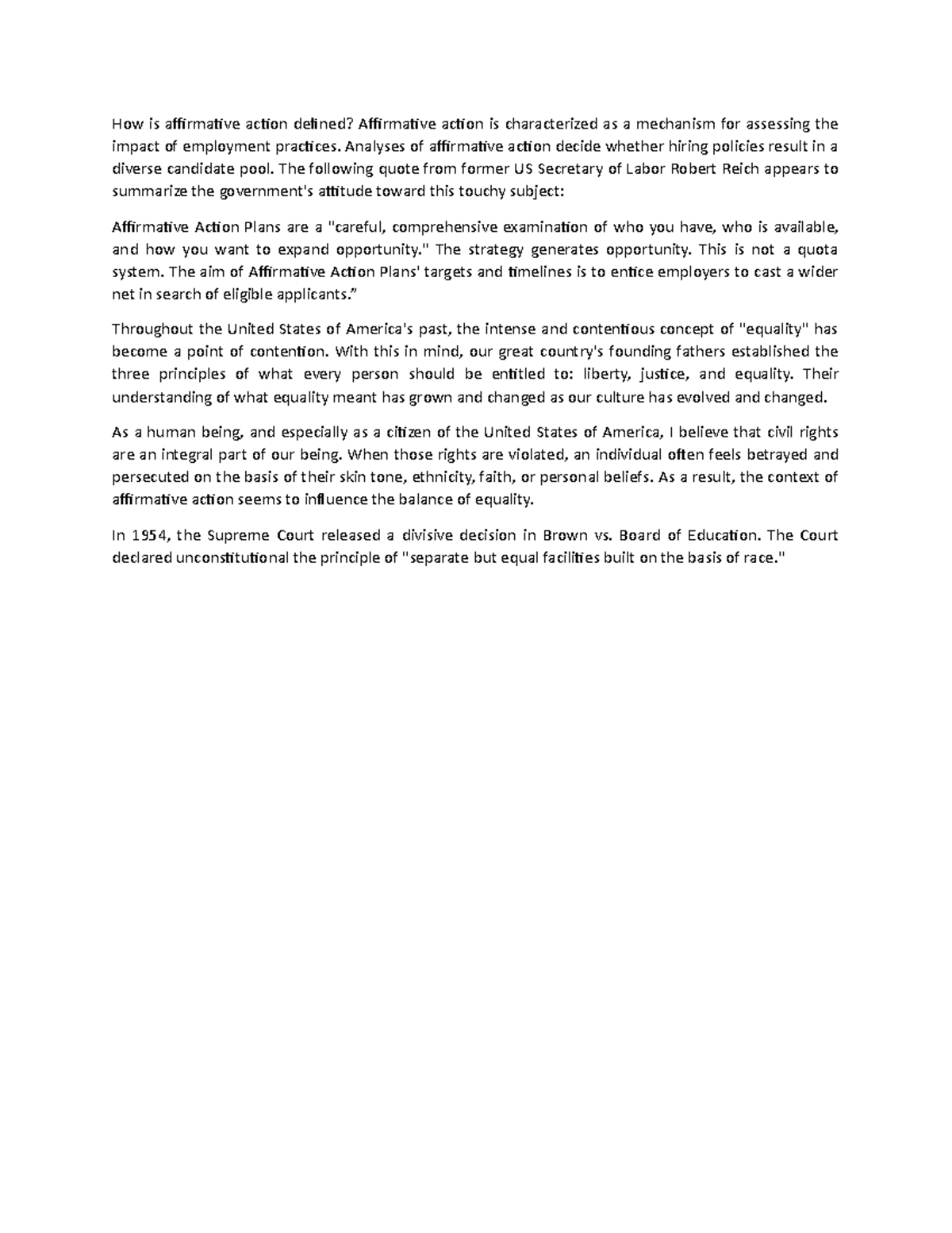 Free Writing Essay Sample by a College Student - How is affirmative ...