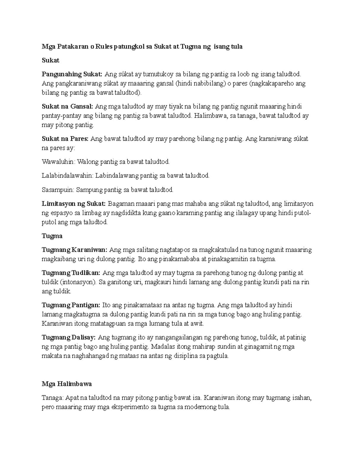 Pagsusuri - Summary Panitikan Sa Pilipinas'2001 Ed. - Mga Patakaran o ...