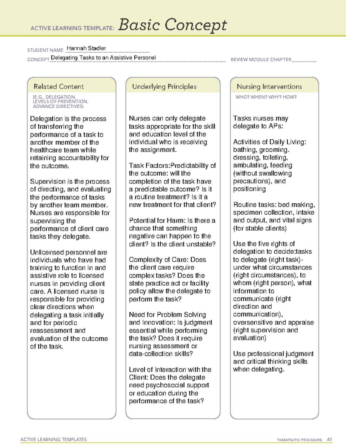 ALT Delegating to AP - Nurs1921 - ACTIVE LEARNING TEMPLATES TherapeuTic ...