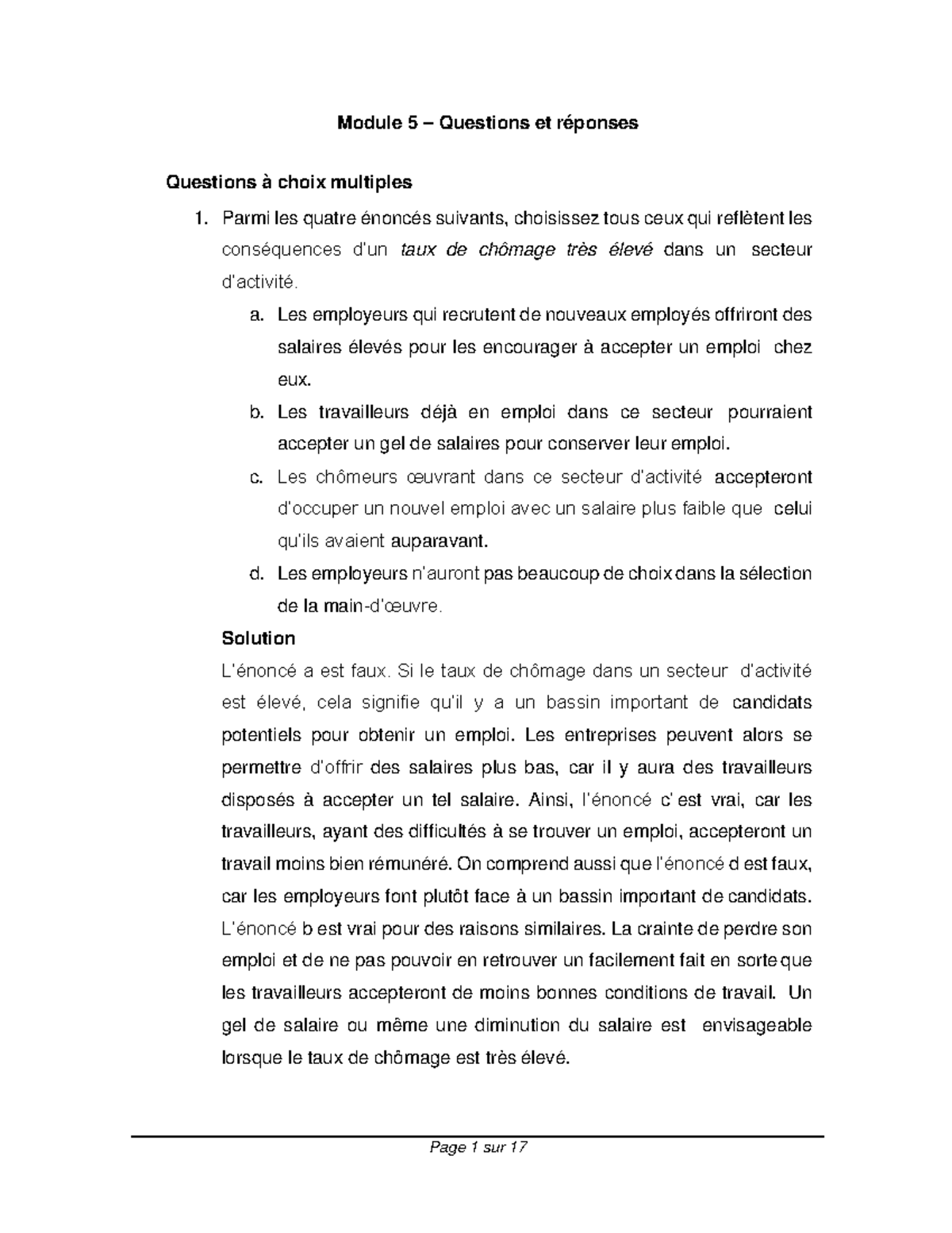 Module 5 - exercises - Module 5 – Questions et réponses Questions à ...