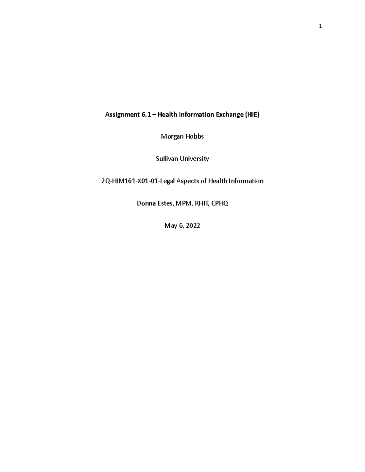 Assignment 6 - Coursework - Assignment 6 – Health Information Exchange ...