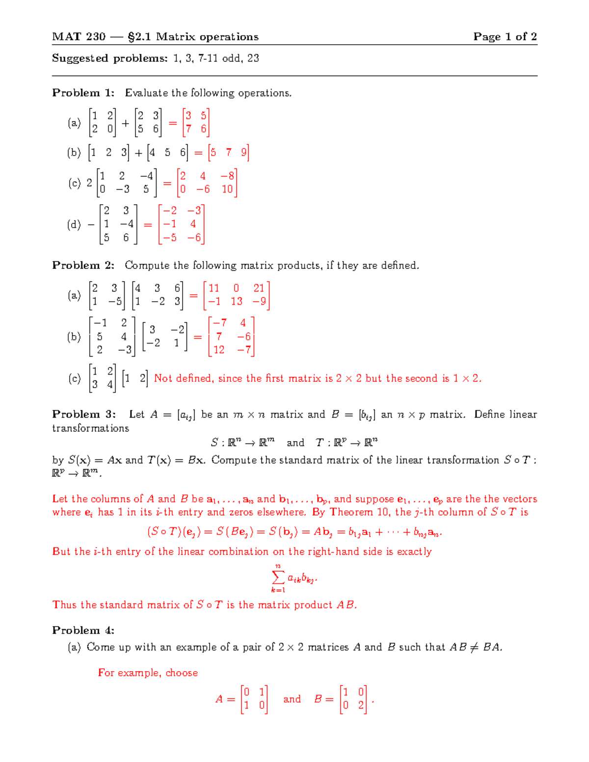 10 17 2 1 Matrix Operations Solutions Mat 230 — §2 Matrix Operations