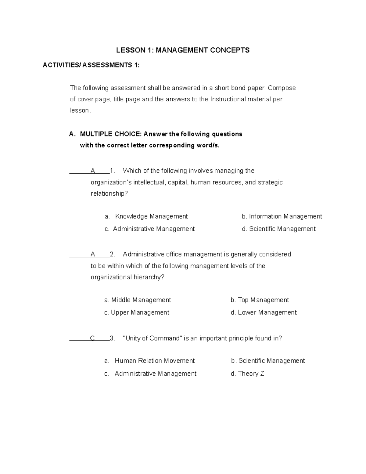 Administrative Office Management - LESSON 1: MANAGEMENT CONCEPTS ...