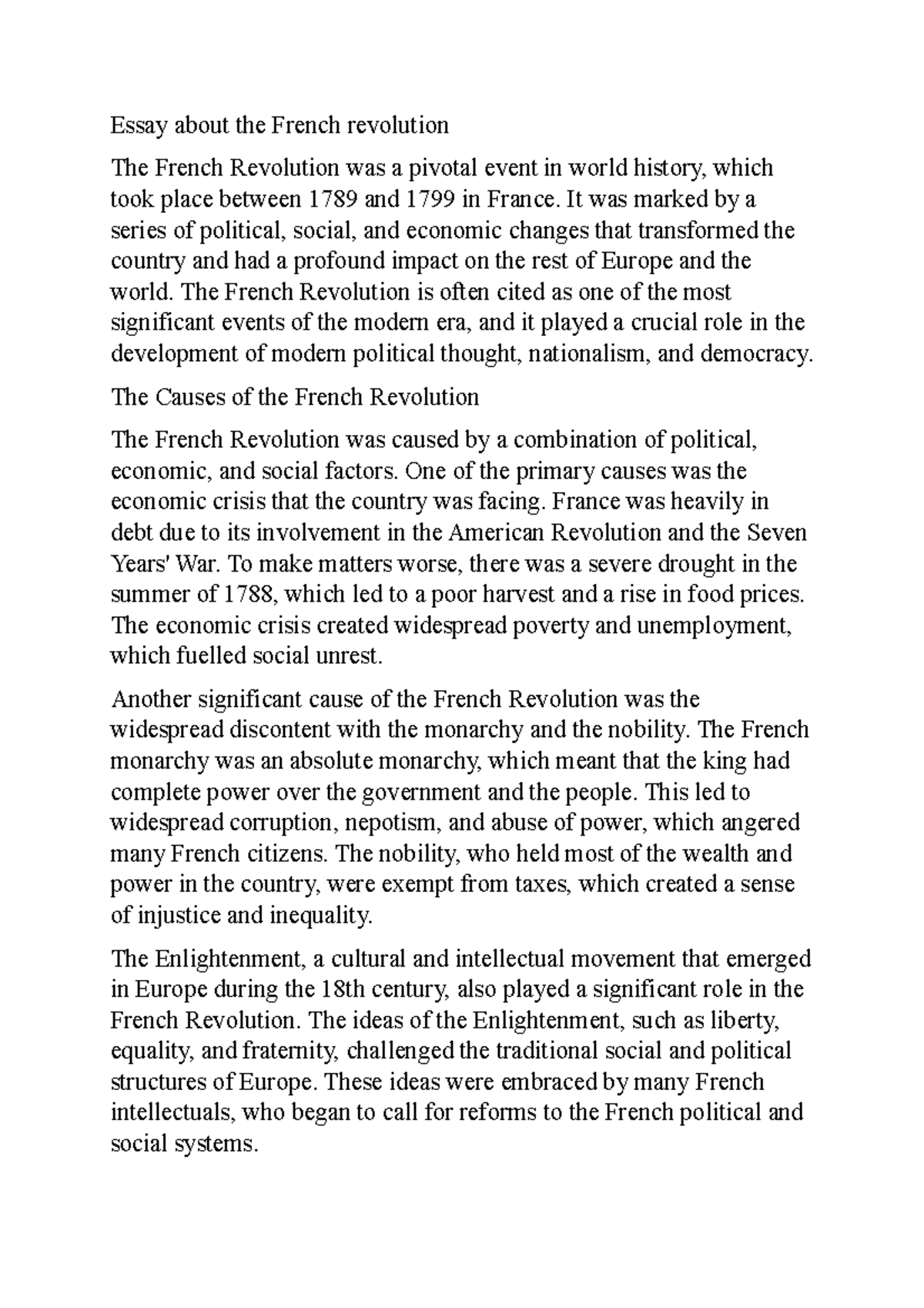 Essay about the french revolution - It was marked by a series of ...