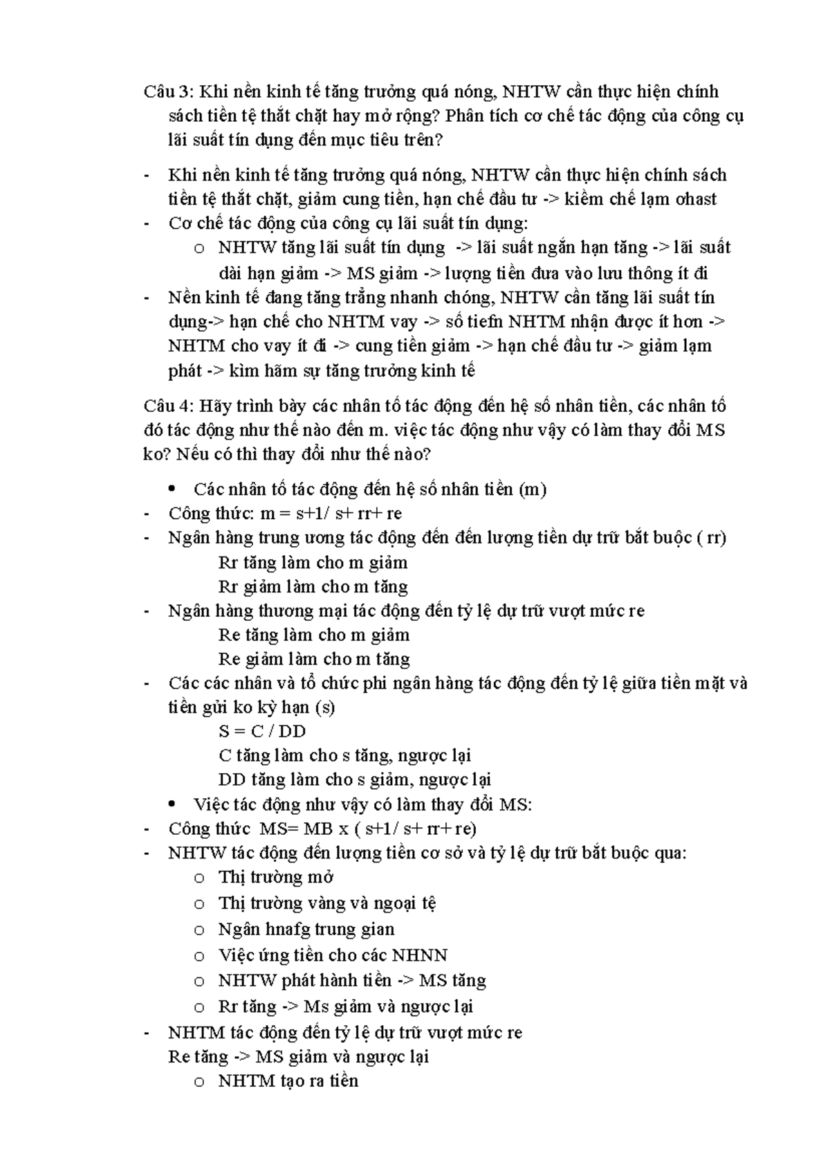 P3 tiente - kjlkjl - Câu 3: Khi nền kinh tế tăng trưởng quá nóng, NHTW cần thực hiê n chínḥ ...