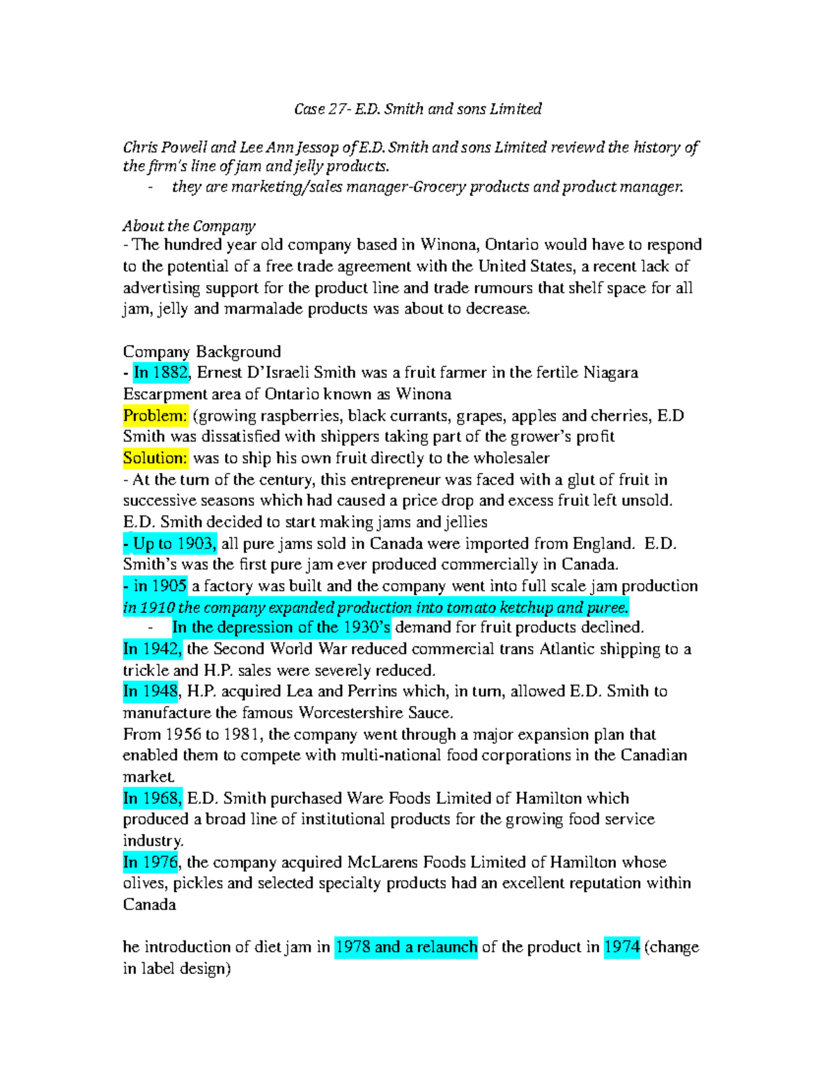ED Smith Case - For case - Case 27- E. Smith and sons Limited Chris ...