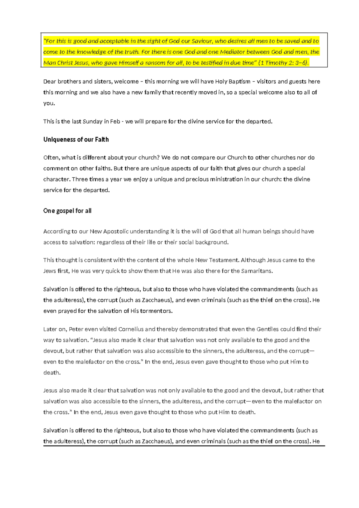 1 Timothy 2 - Notes - “For this is good and acceptable in the sight of ...