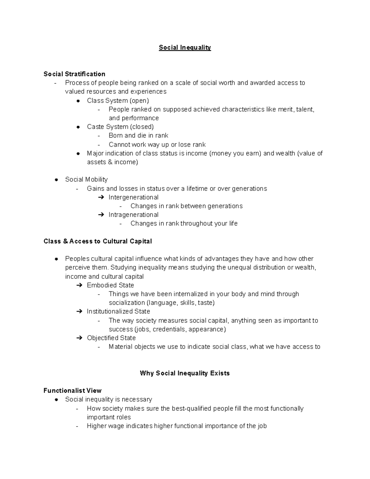 Chapter 8 Notes - Social Inequality Social Stratification - Process of ...