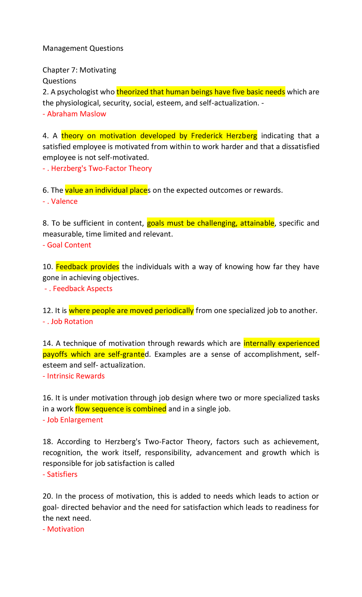 Management Questions and answers - Management Questions Chapter 7 ...