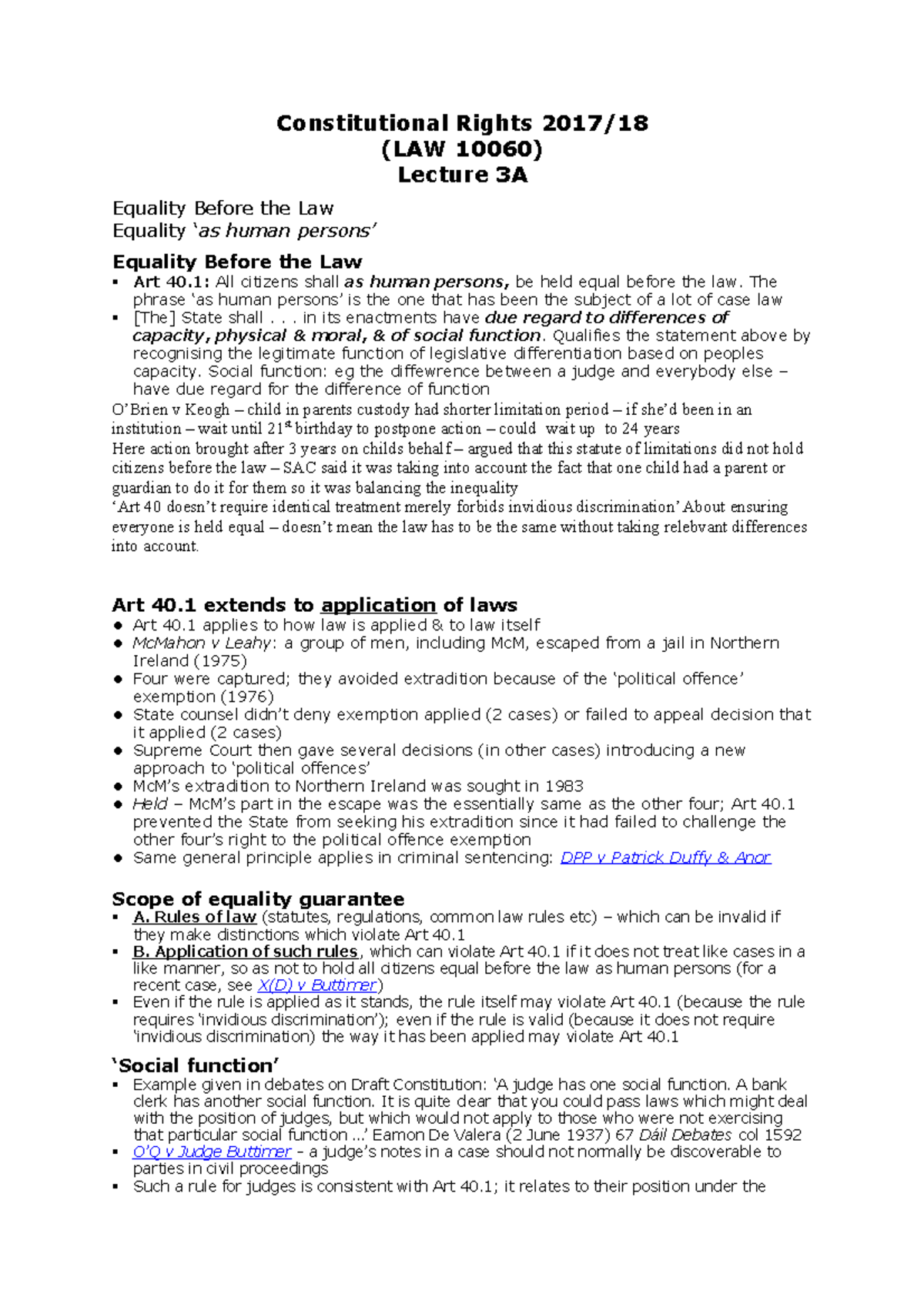 Equality before the law 3A studocu - Constitutional Rights 2017/18 (LAW ...