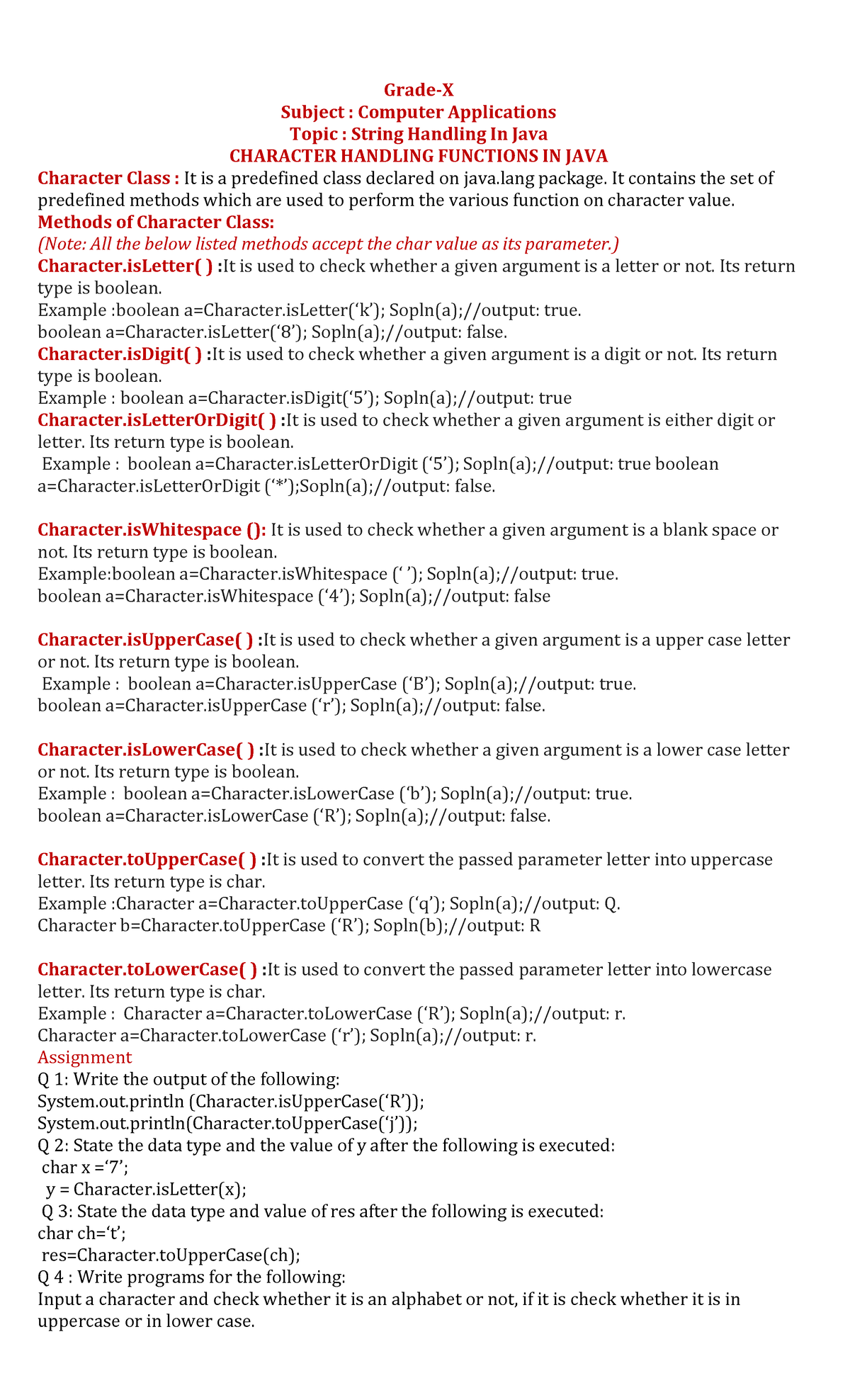 String Notes 2022 - Grade-X Subject : Computer Applications Topic ...