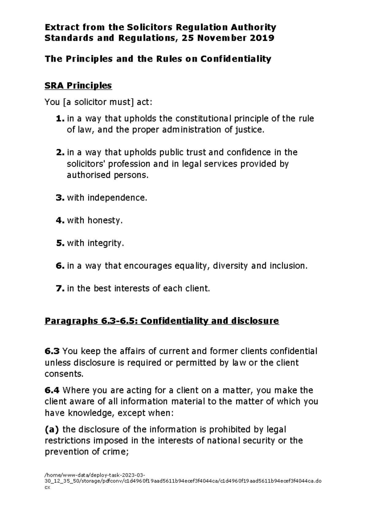 Seminar 17 SRA Standards and Regs - Extract from the Solicitors ...