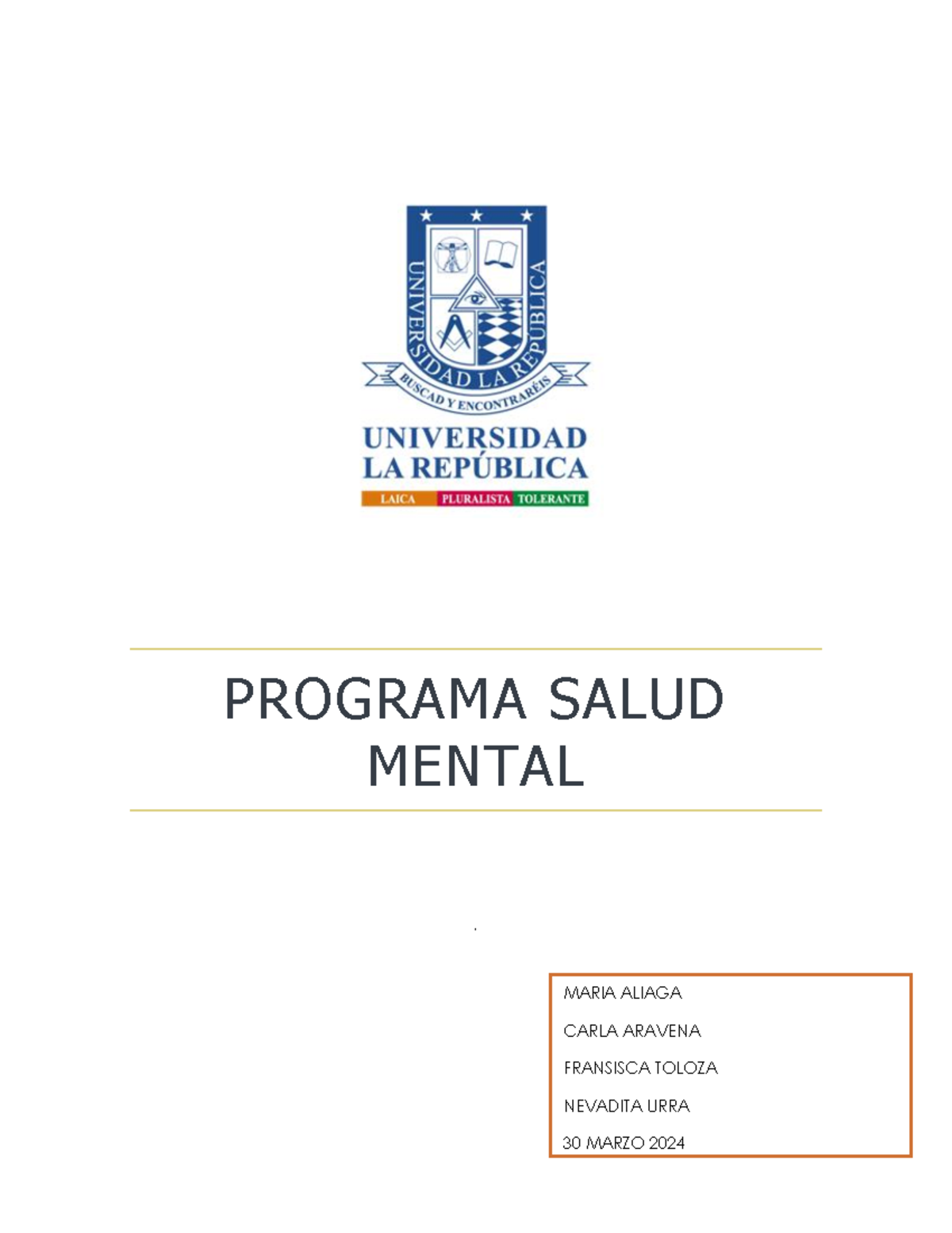 Programa DE Salud Mental Concentrado pdf - PROGRAMA SALUD MENTAL . MARIA ALIAGA CARLA ARAVENA ...