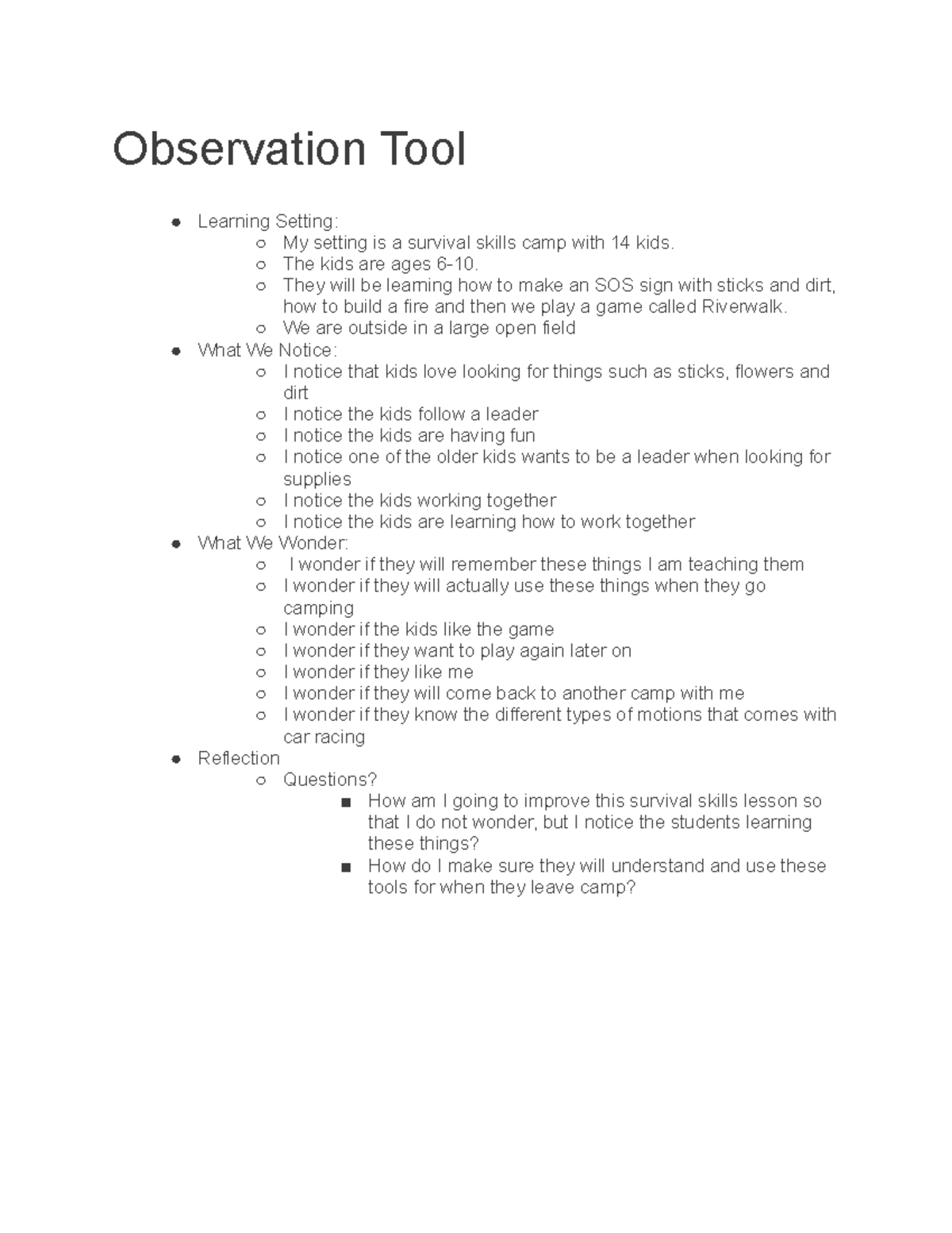 Observation 2 - Example - Observation Tool Learning Setting: My setting ...