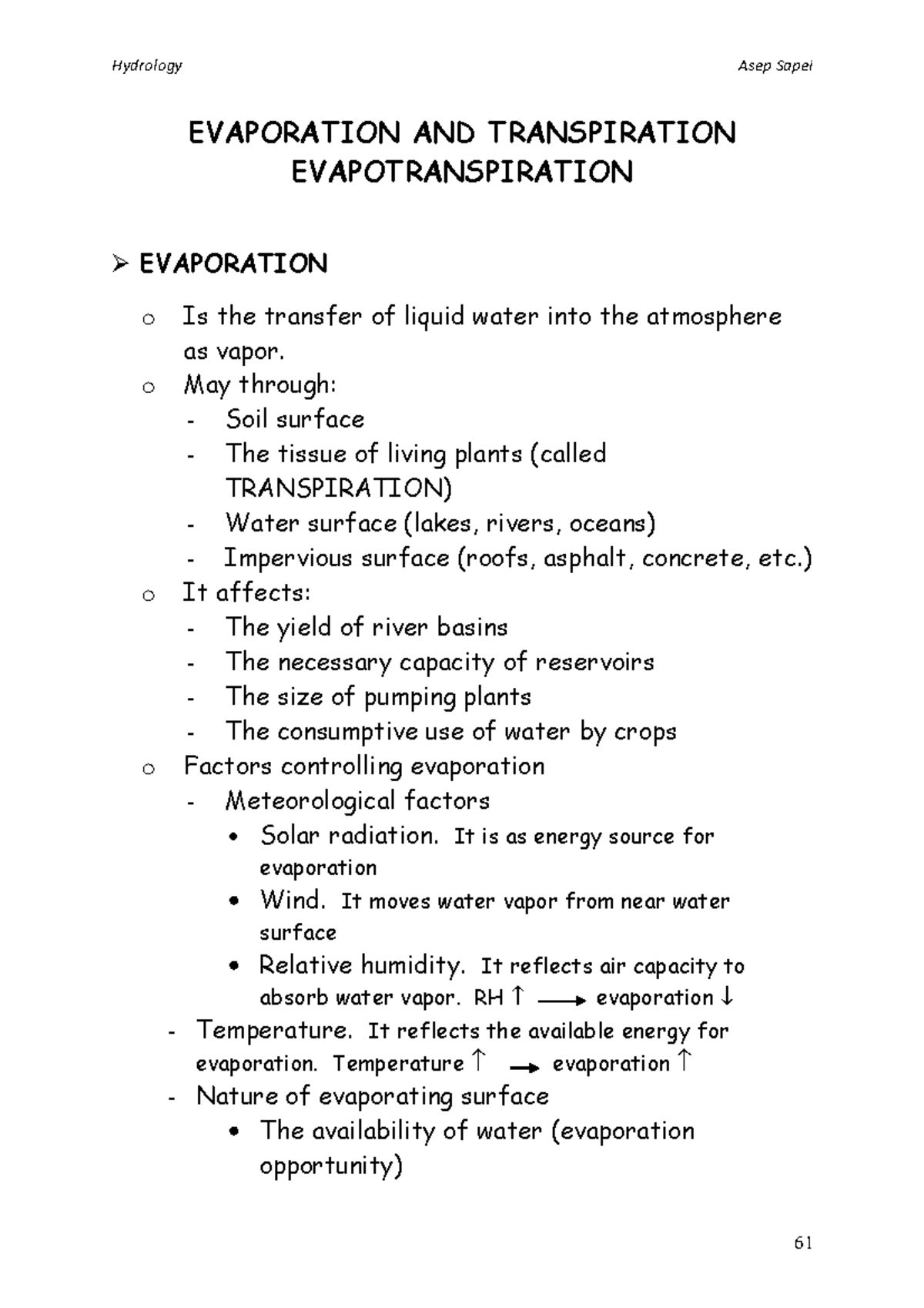 Evapotranspiration - o - Studocu