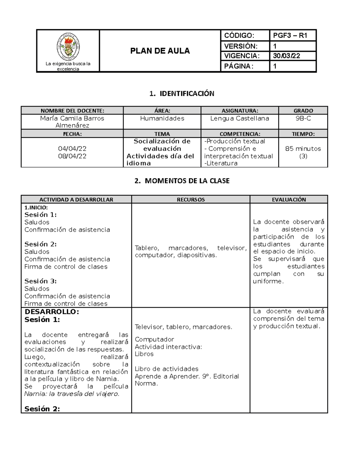 1. PLAN DE AULA - jhbgvhvhgvkhbhb - La exigencia busca la excelencia ...