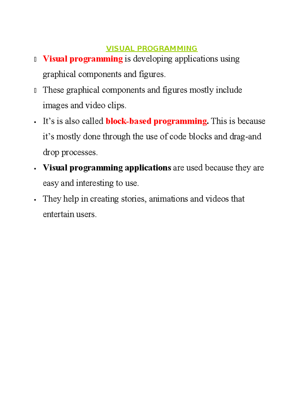 Visual Programming - good course work summary - VISUAL PROGRAMMING ...
